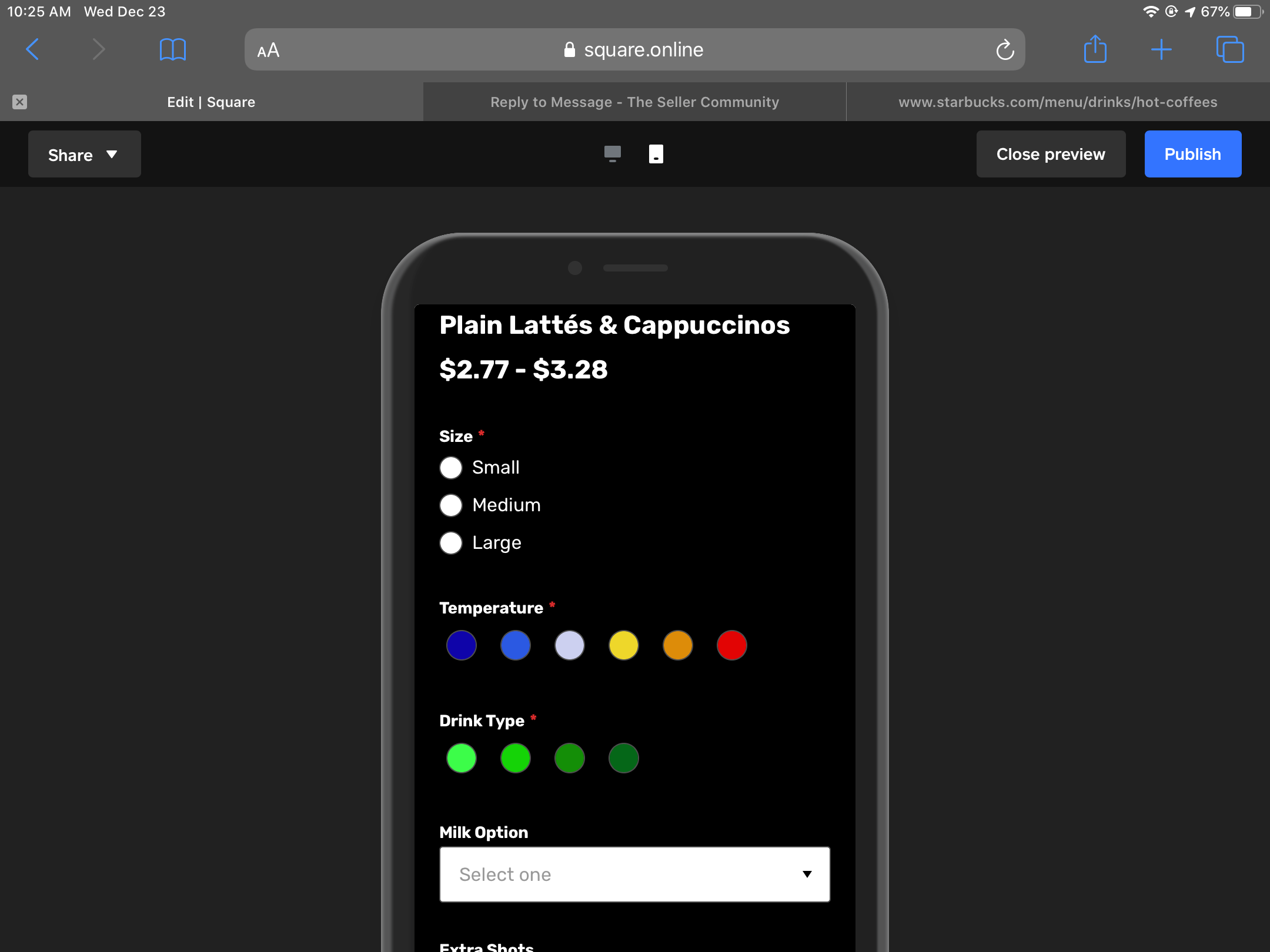 Website Radio and color options for modifiers - The Square Community