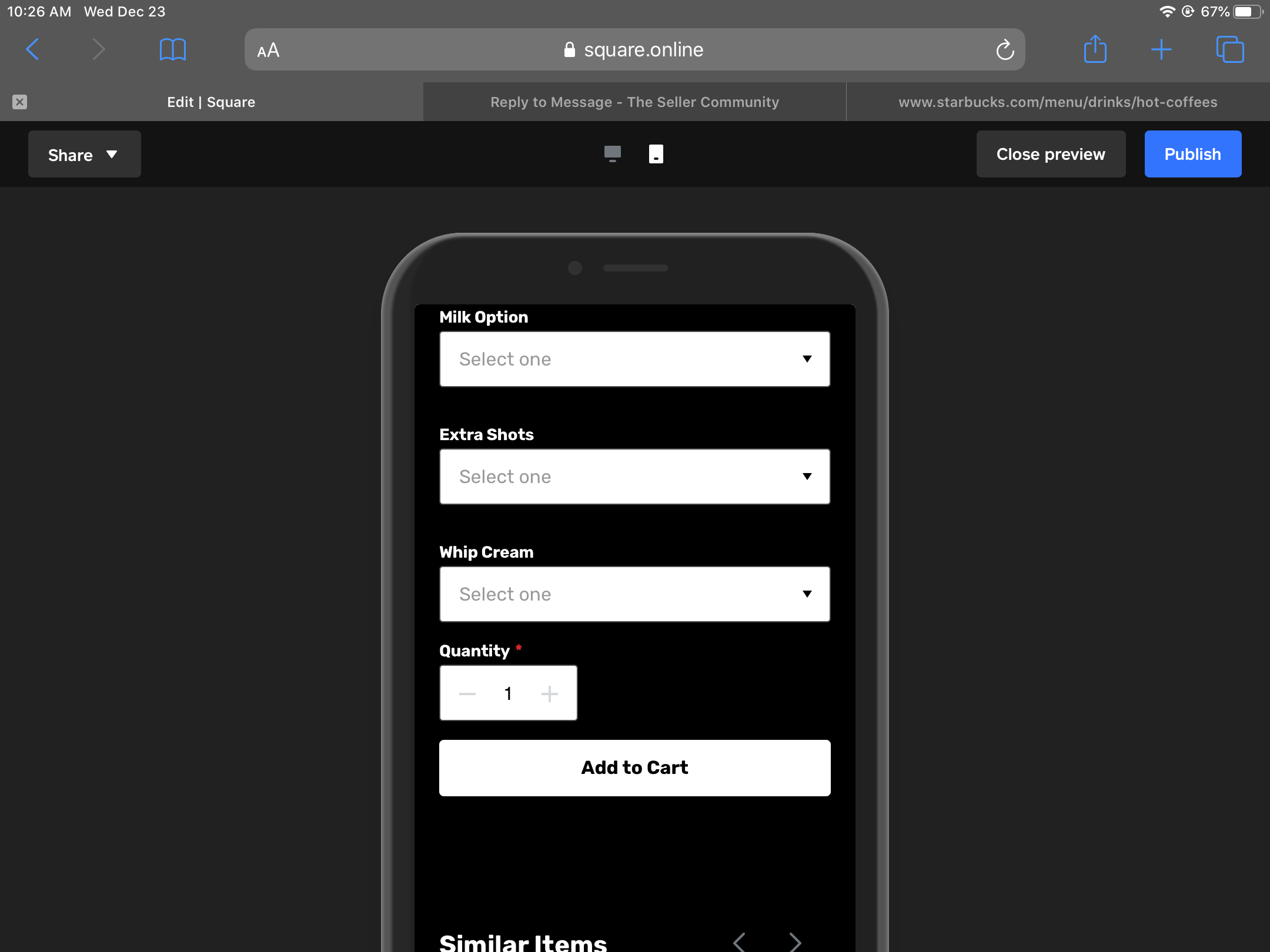 Website Radio and color options for modifiers - The Square Community