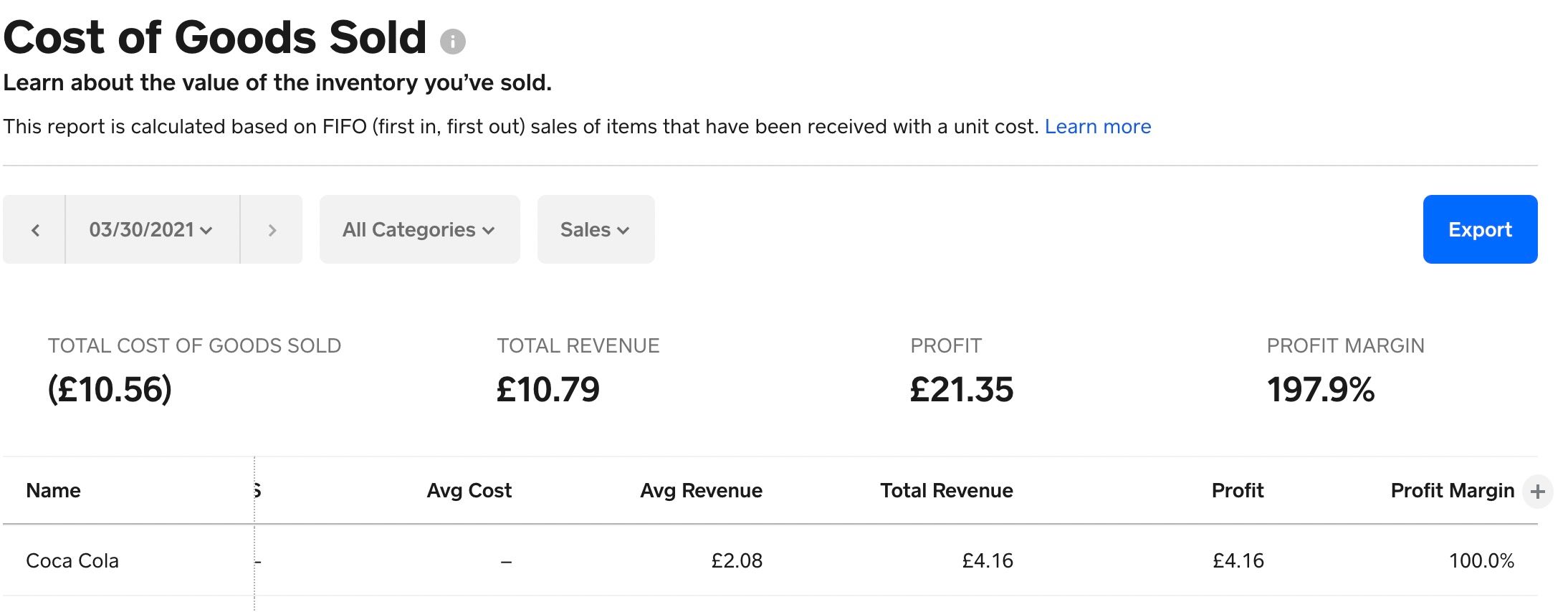 COGS report, profit? - The Square Community