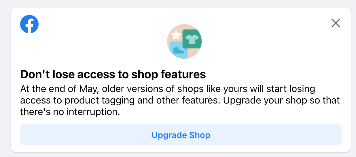 Facebook Shop Warning - Upgrade your shop - The Square Community