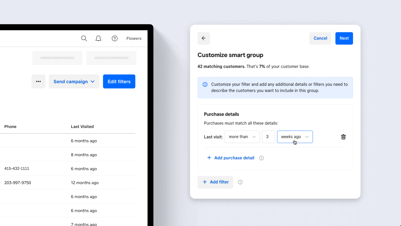 First and last visit filters in Square Customer Directory