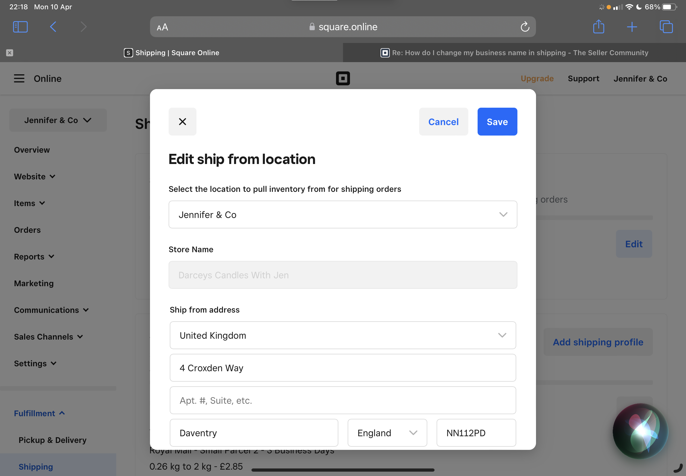 How do I change my business name in shipping - The Square Community