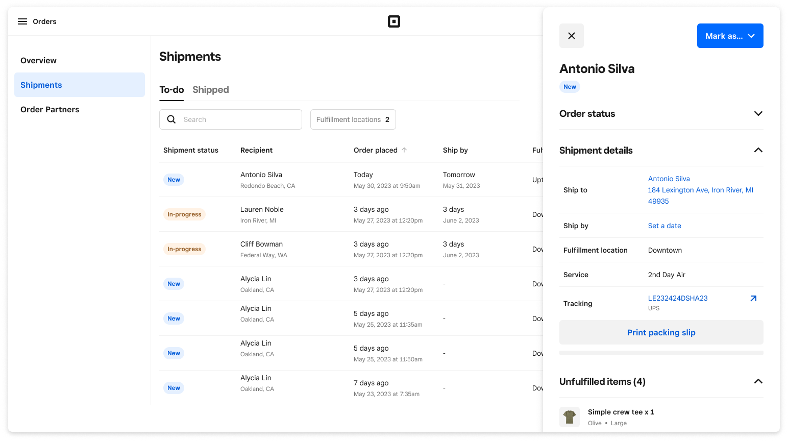 Manage shipments in Square Dashboard