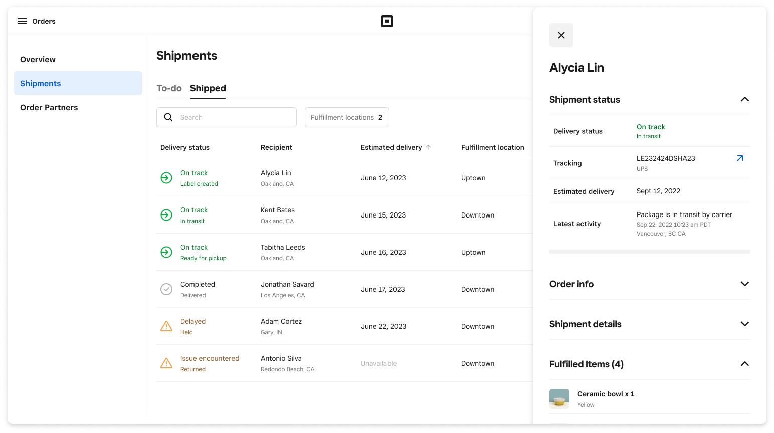 Manage shipments in Square Dashboard