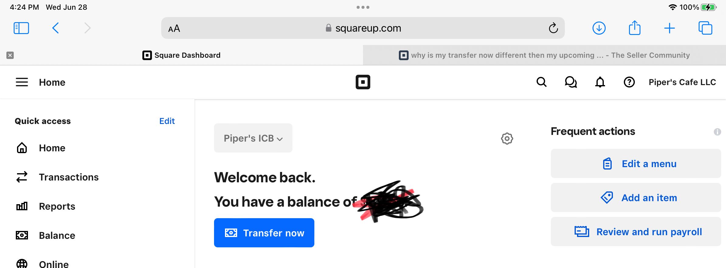 why is my transfer now different then my upcoming ... - The Square ...