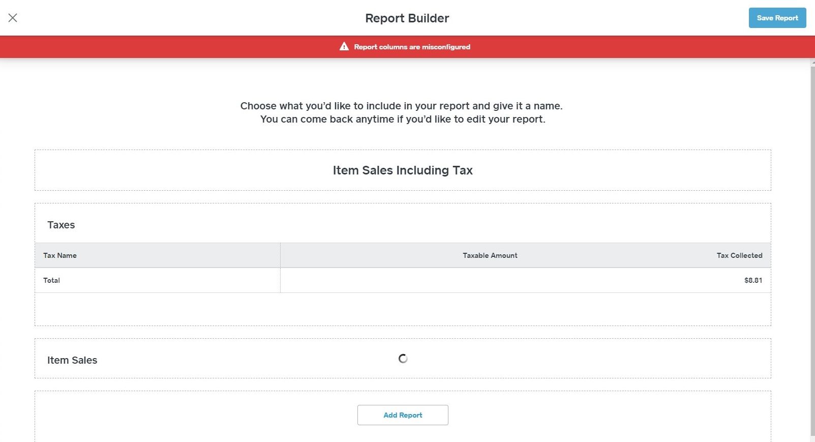 Custom Report Item Sales Error Message - The Square Community
