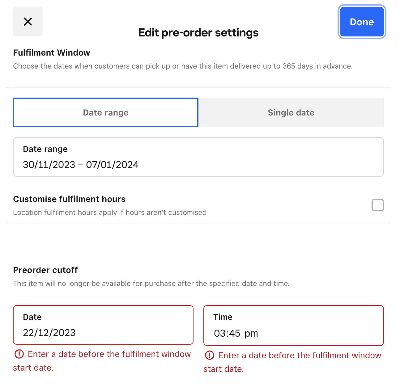 Pre-order settings fulfilment window issue - The Square Community