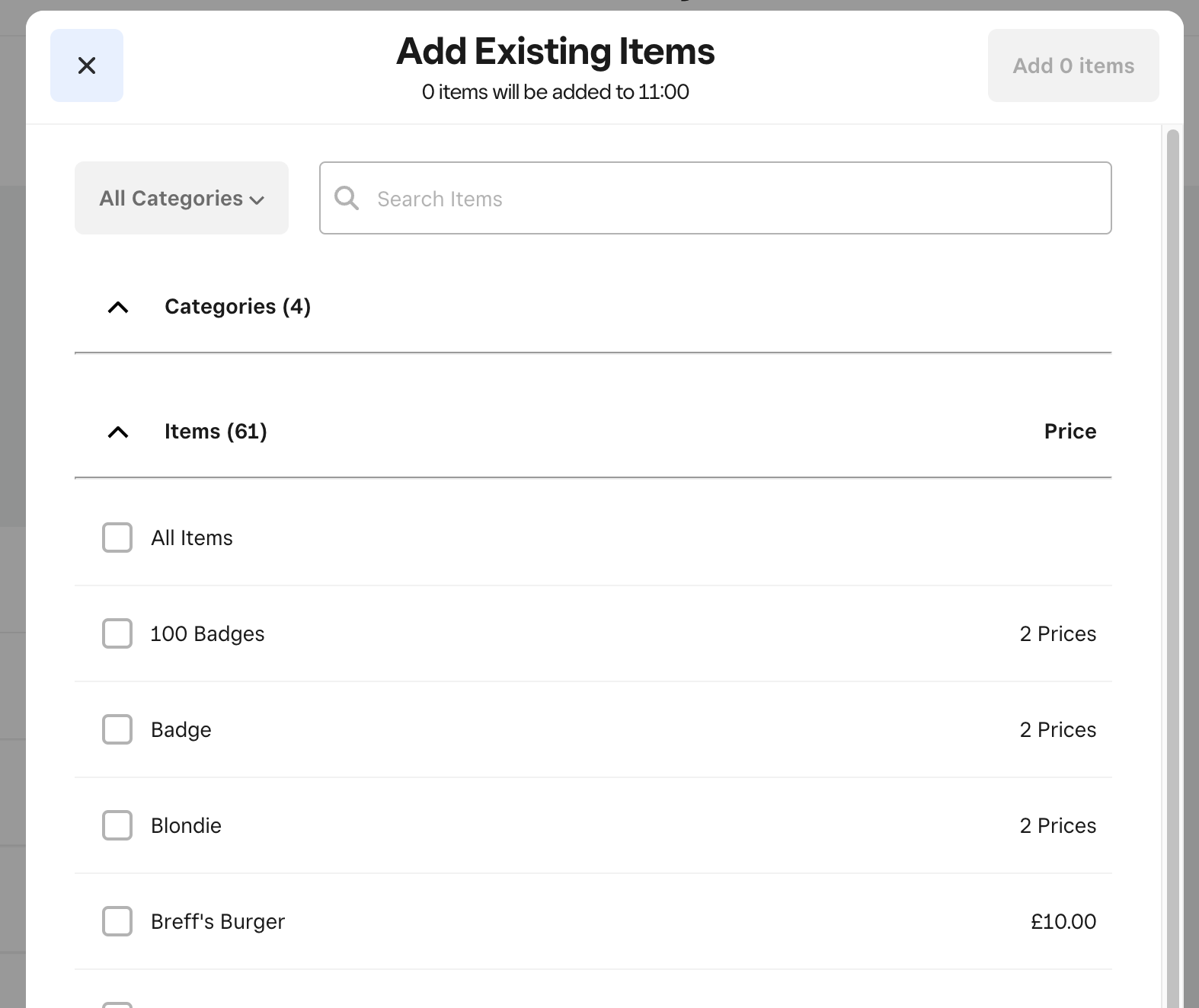 Add all items to menu - The Square Community