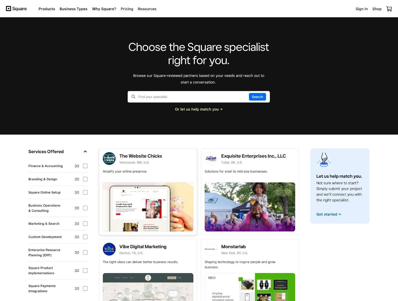 Square specialists directory