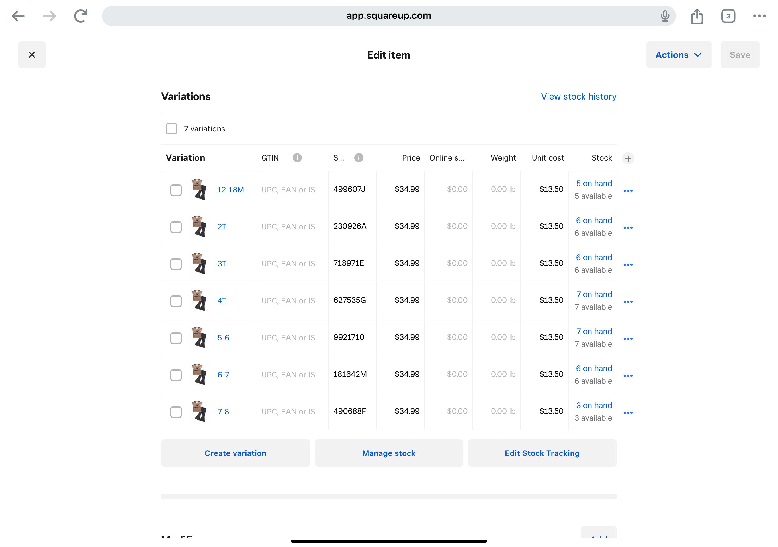 Solved: Creating Items With Different Sizes - The Square Community