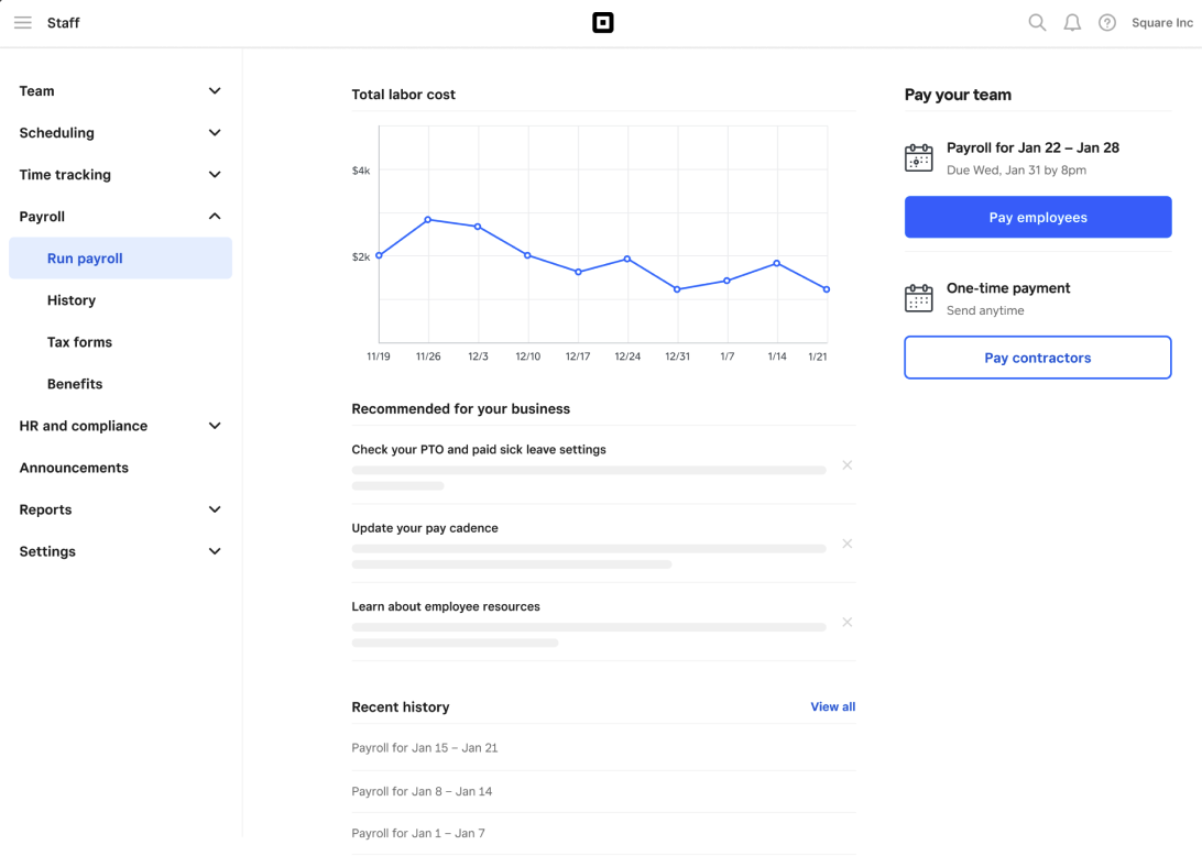 Enhanced Square Payroll experience