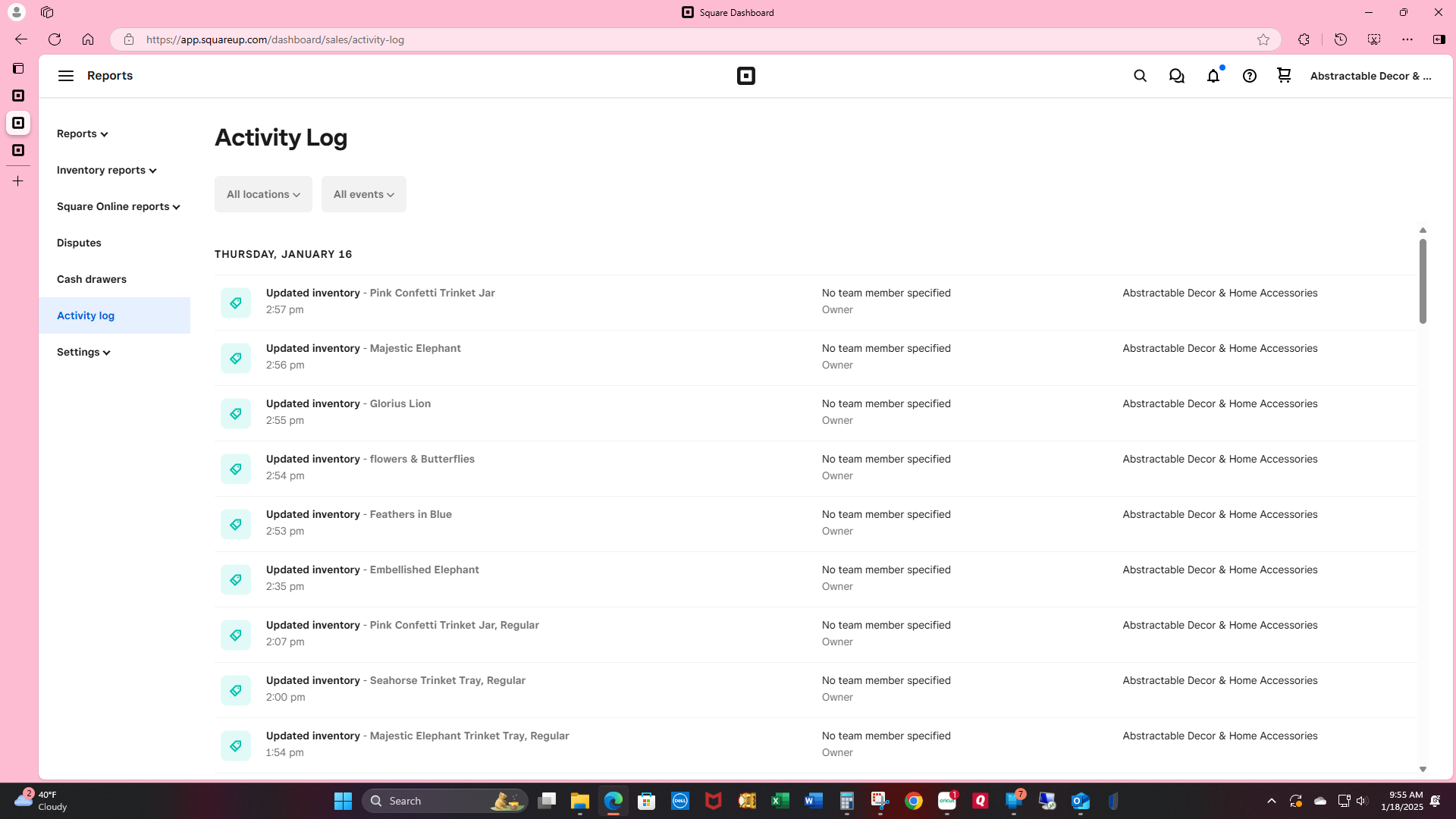 Activity Log is not showing current activity. - The Square Community