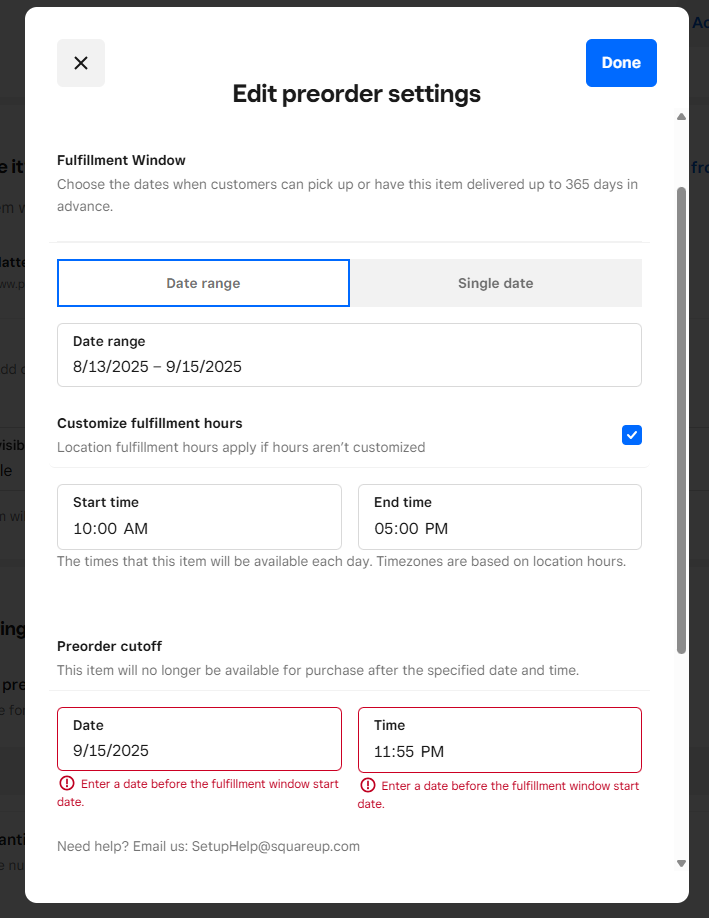 Help! Difficulty with setting pre-order delivery d... - The Square ...